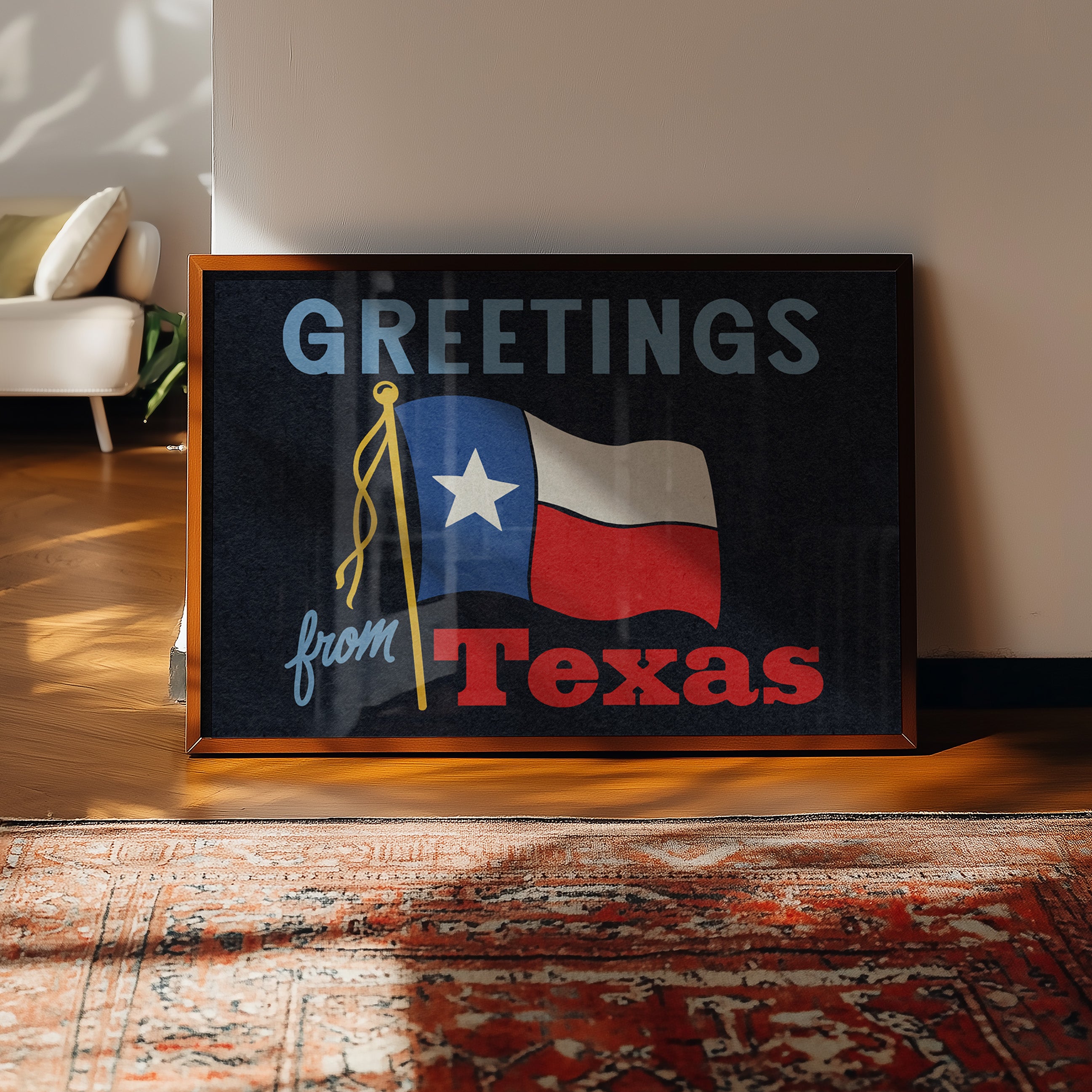 Greetings From Texas Flag Art Print (Navy) – Tejas Country Club
