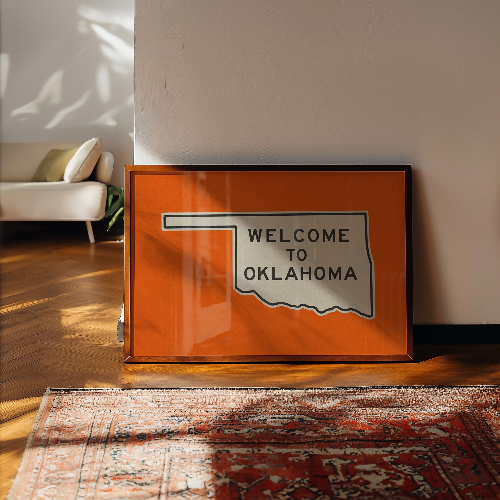 Welcome To Oklahoma Vintage Orange Road Sign Art Print – Tejas Country Club