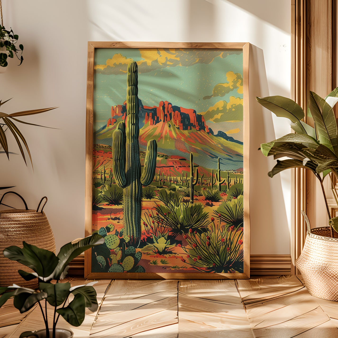 Vintage Postcard Style Desert Landscape Scene Art Print – Tejas Country ...