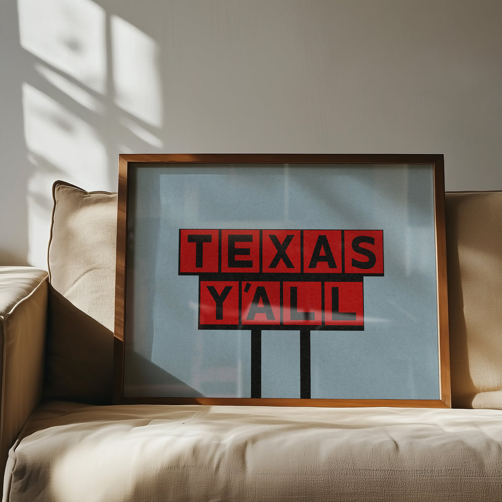 Texas Y'all Billboard Red & Black Art Print – Tejas Country Club