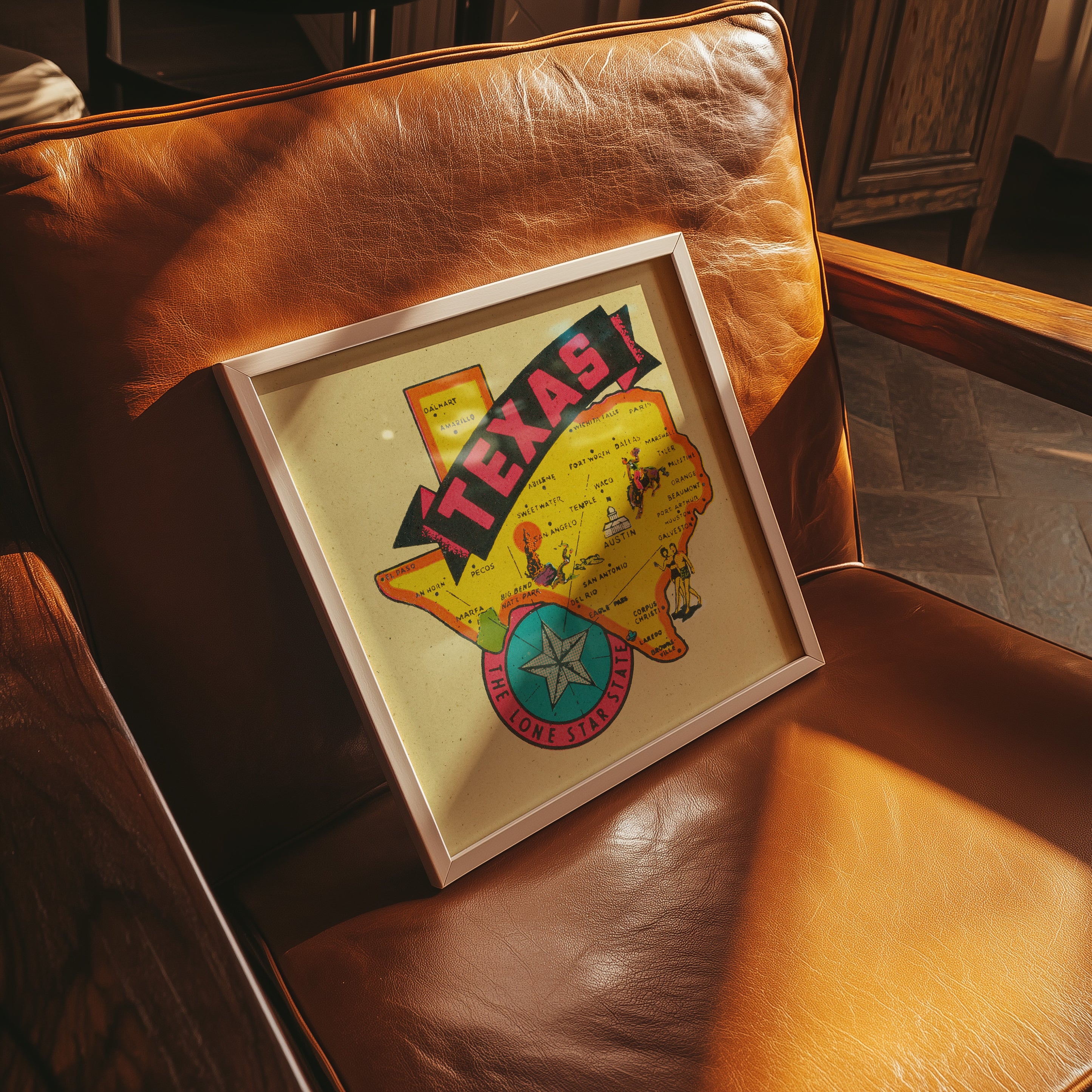 Vintage State of Texas Travel Map Decal Art Print – Tejas Country Club
