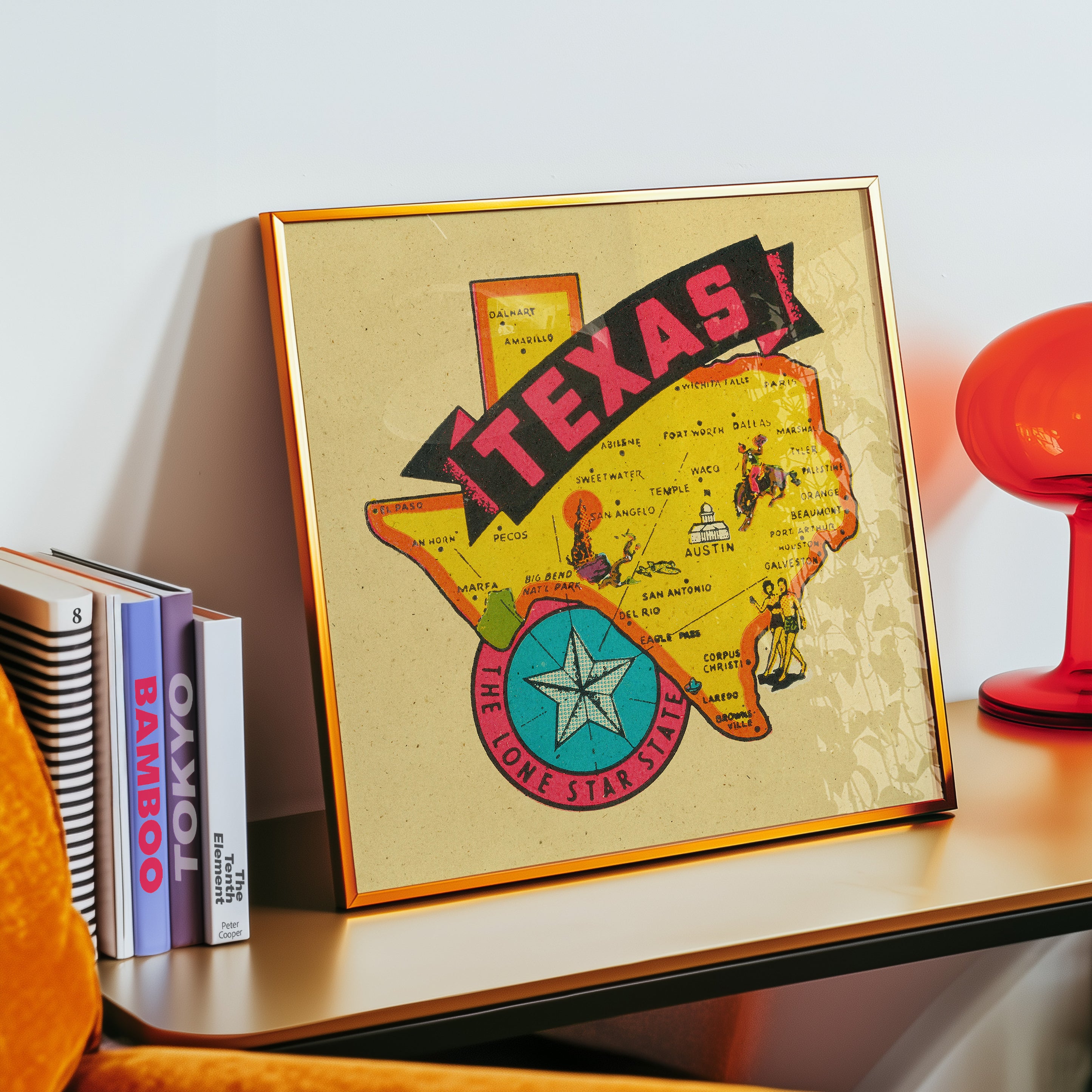 Vintage State of Texas Travel Map Decal Art Print – Tejas Country Club
