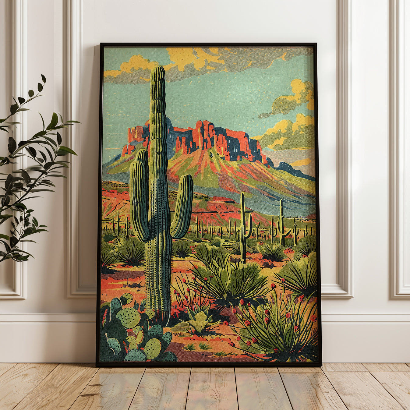 Vintage Postcard Style Desert Landscape Scene Art Print – Tejas Country ...