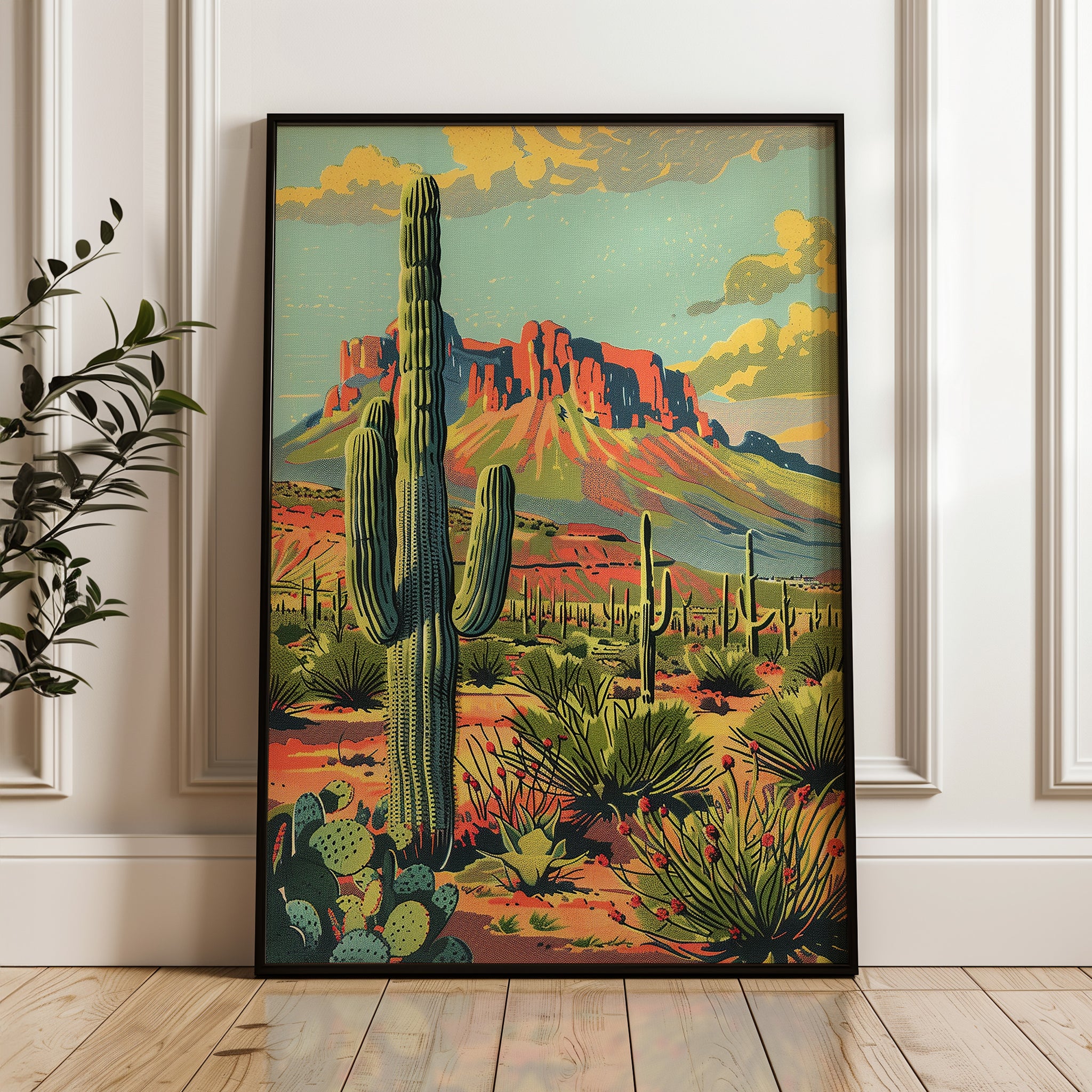 Vintage Postcard Style Desert Landscape Scene Art Print – Tejas Country ...