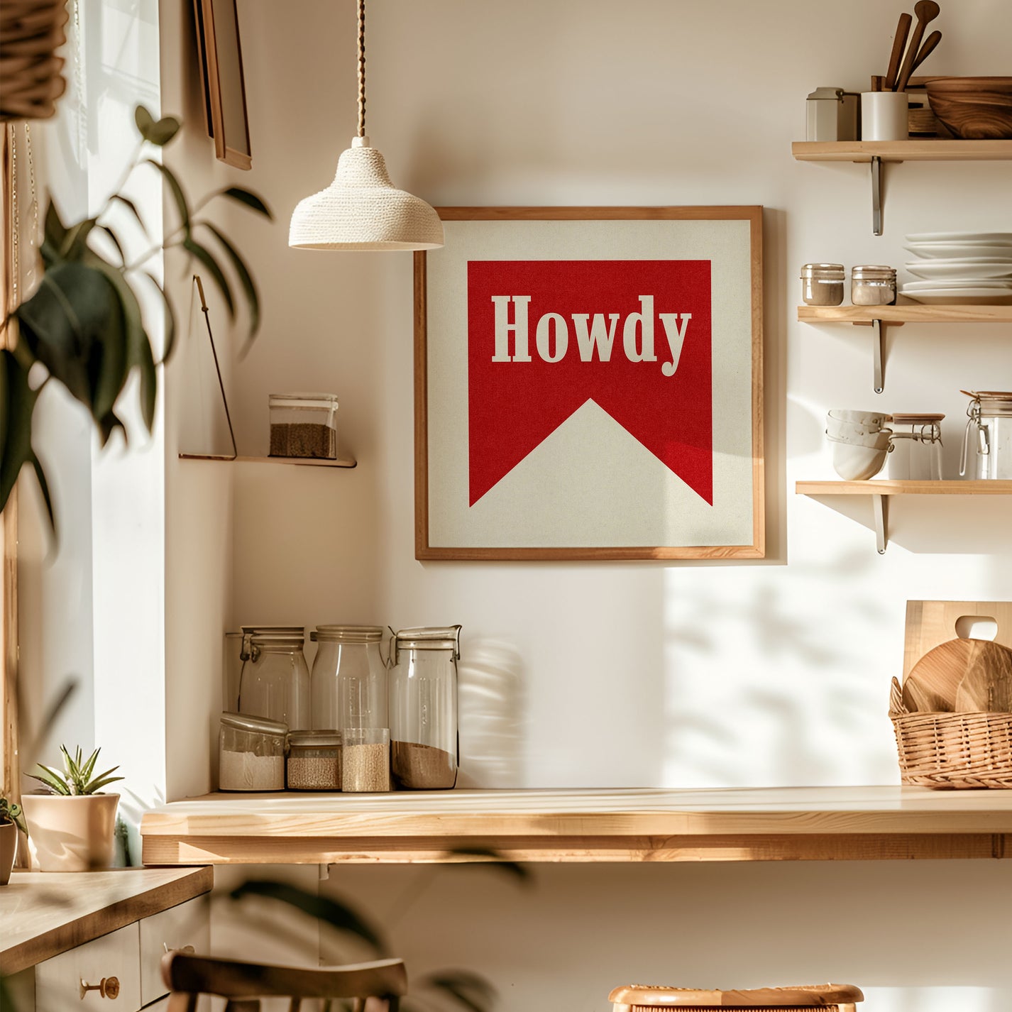 Howdy Banner Tab Typography Square Art Print – Tejas Country Club