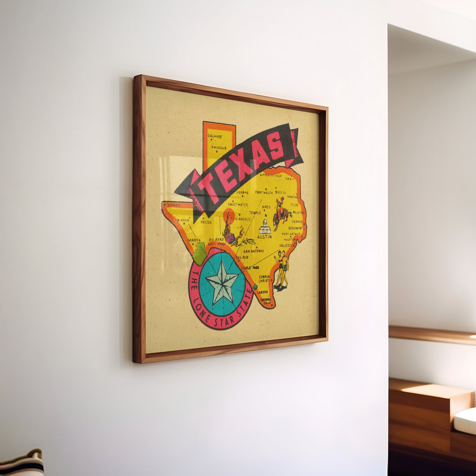 Vintage State of Texas Travel Map Decal Art Print – Tejas Country Club